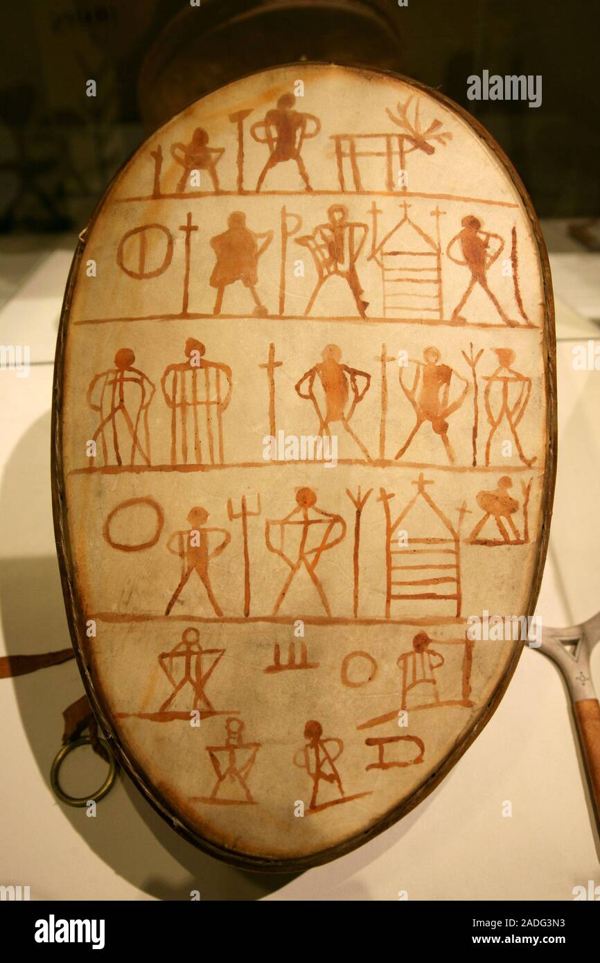 Traditional Sami drum. The Sami are an indigenous people inhabiting ...