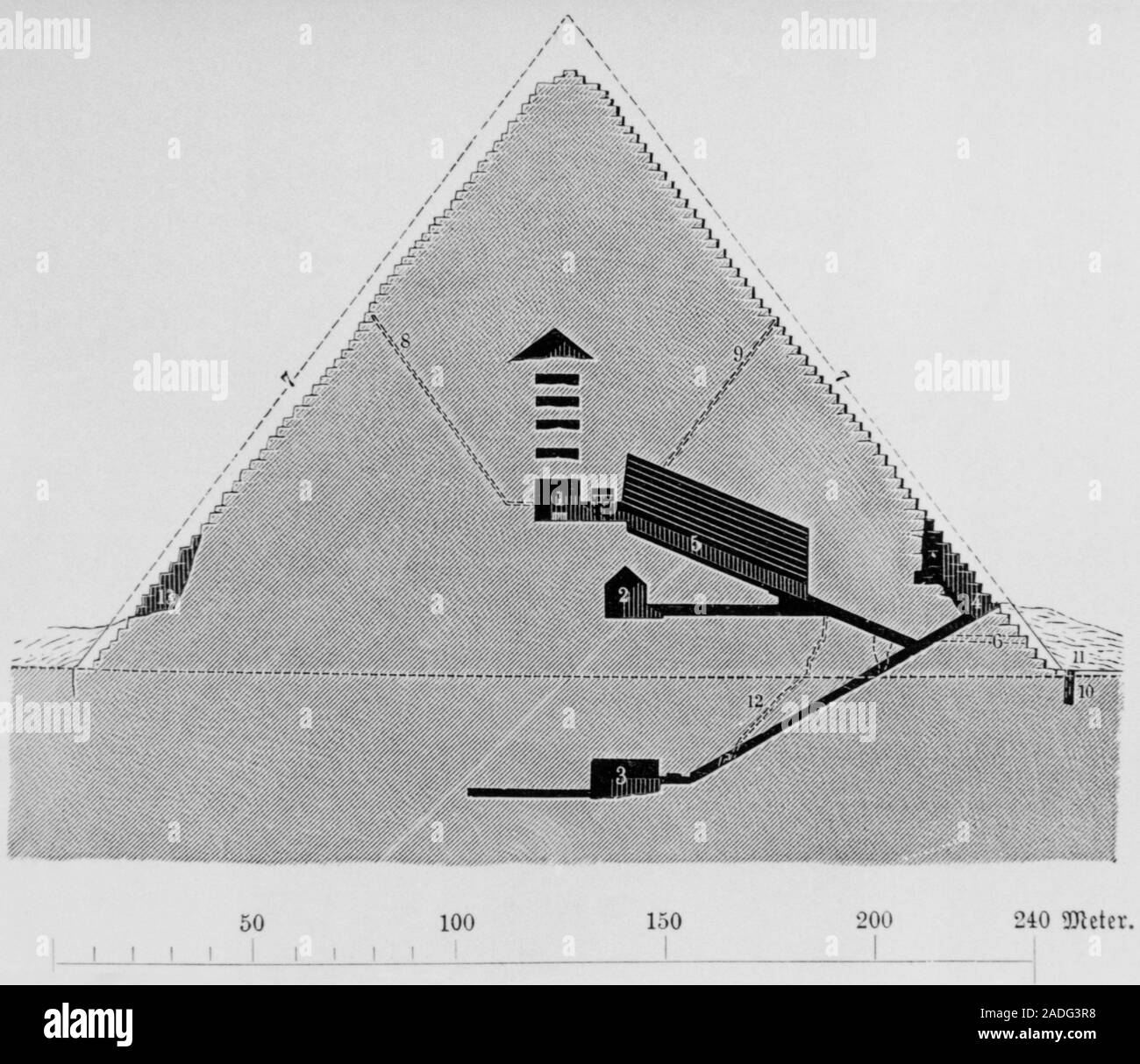 The Great Pyramid. Historical engraving of a section through the Great ...