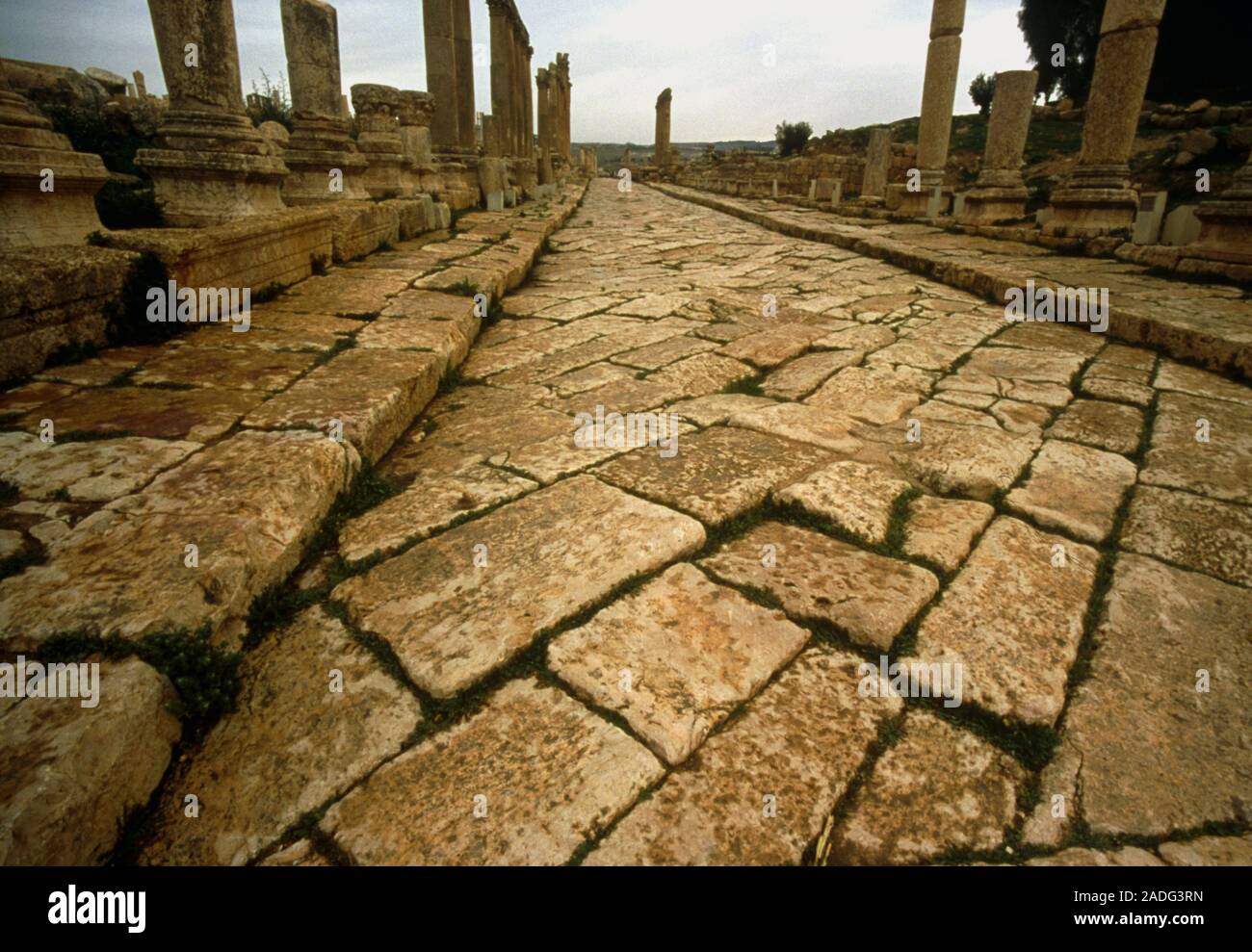 Roman road. This colonnaded street runs through the ruins of the ...