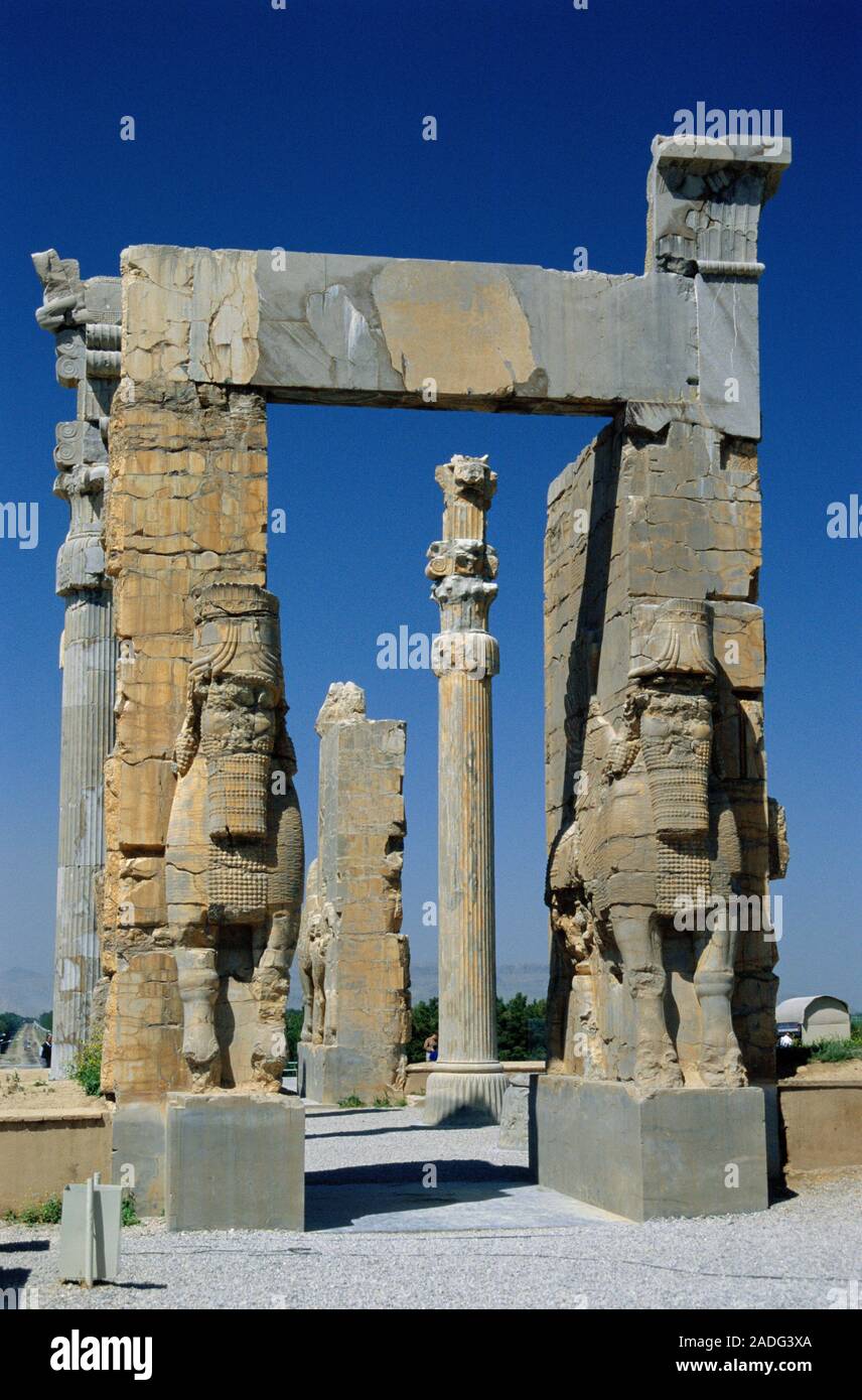 Persian ruins, part of the ruined city of Persepolis, situated in ...