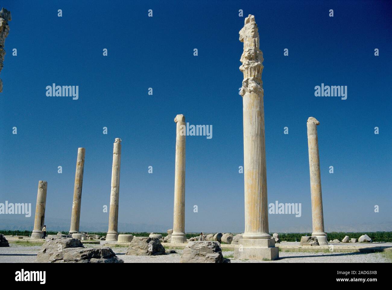 Persian ruins. Pillars from part of the ruined city of Persepolis ...