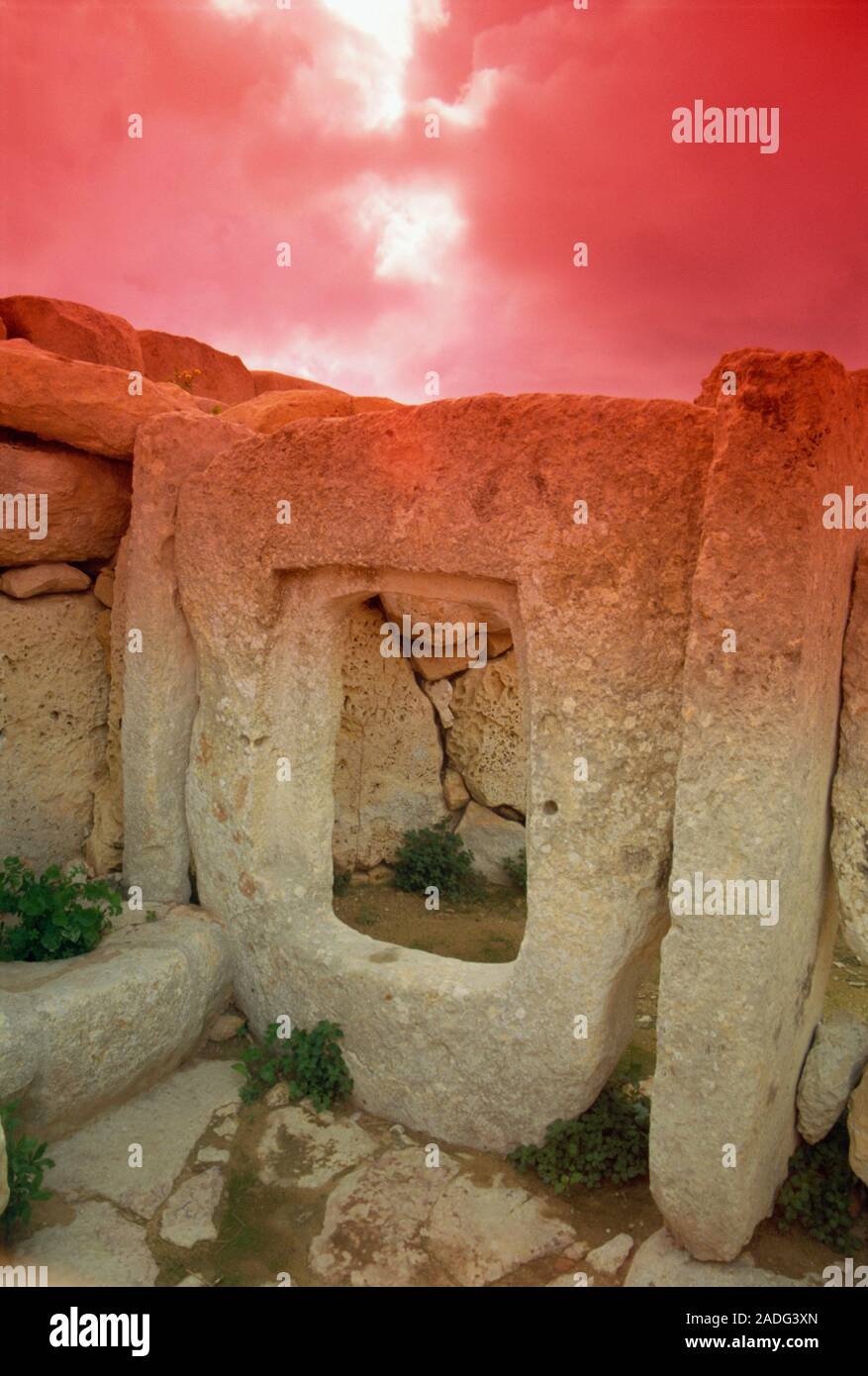 Neolithic temple. Hagar Qim neolithic (late Stone Age) temple in ...