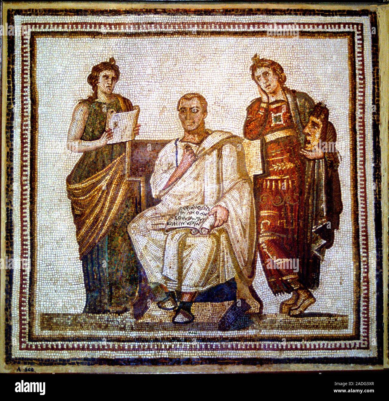 Roman mosaic depicting Virgil seated between two muses. Virgil or ...