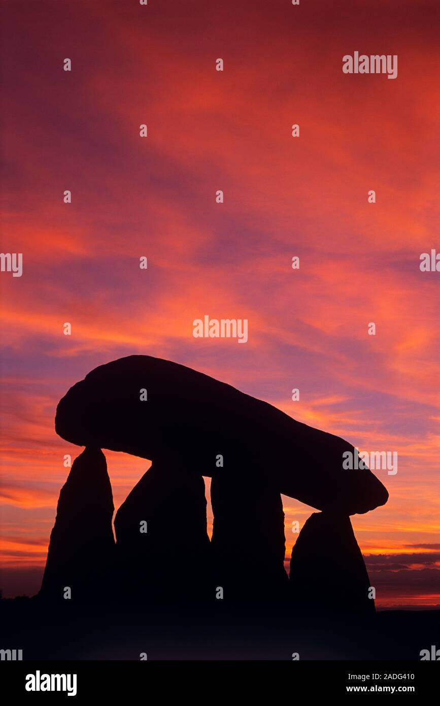 Standing stones which form the remains of a Neolithic burial chamber at ...