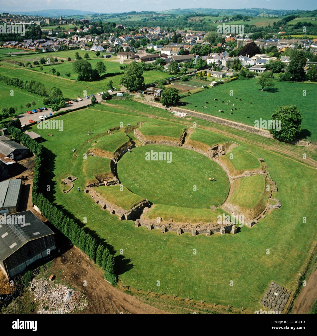 Roman amphitheatre. Aerial photograph of the remains of an amphitheatre ...
