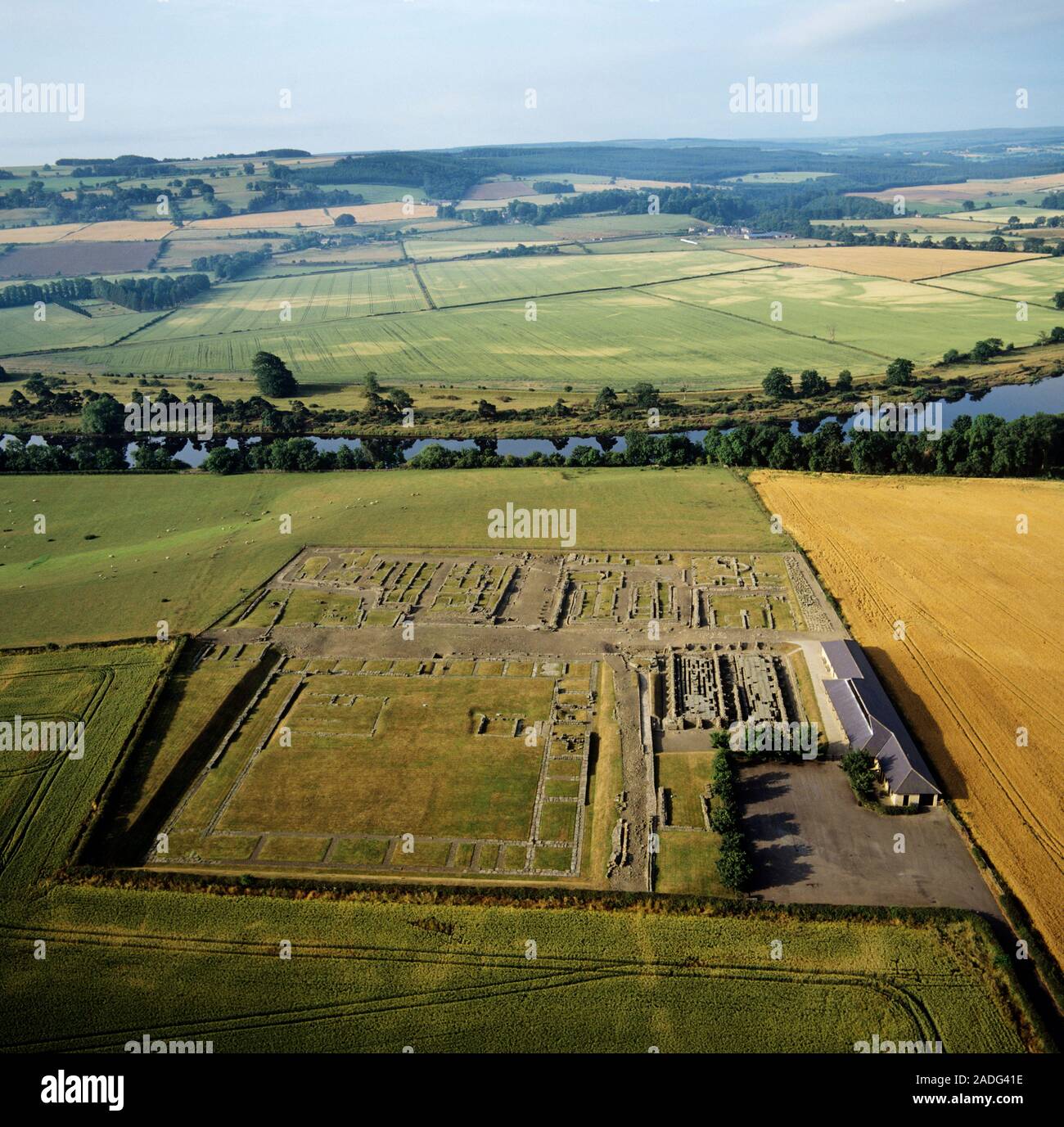 Roman fort. Aerial photograph of the archaelogical remains of a Roman ...