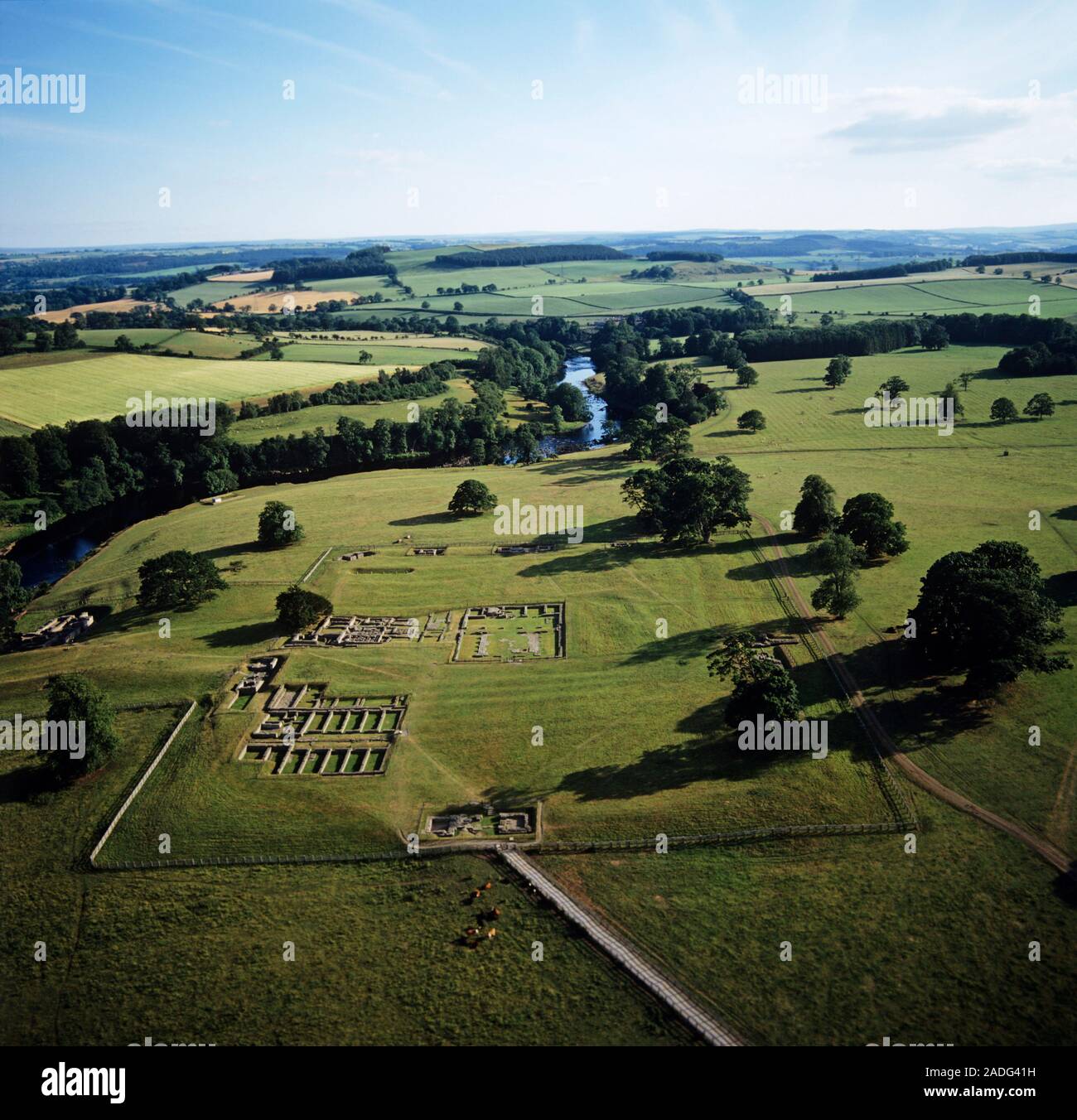 Roman fort. Aerial photograph of the archaelogical remains of Chesters ...