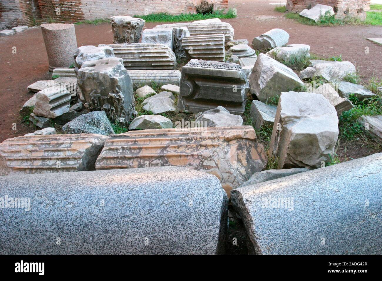 Ancient Roman columns. This shows several types of rock used to make ...