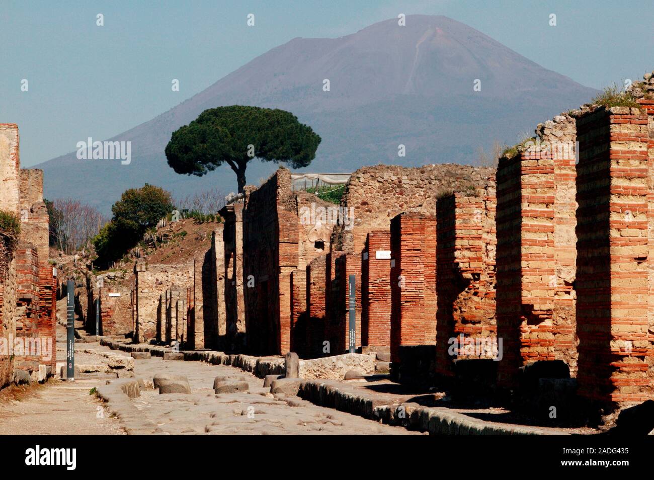 Roman ruins. Excavated road in the ancient Roman city of Pompeii in ...