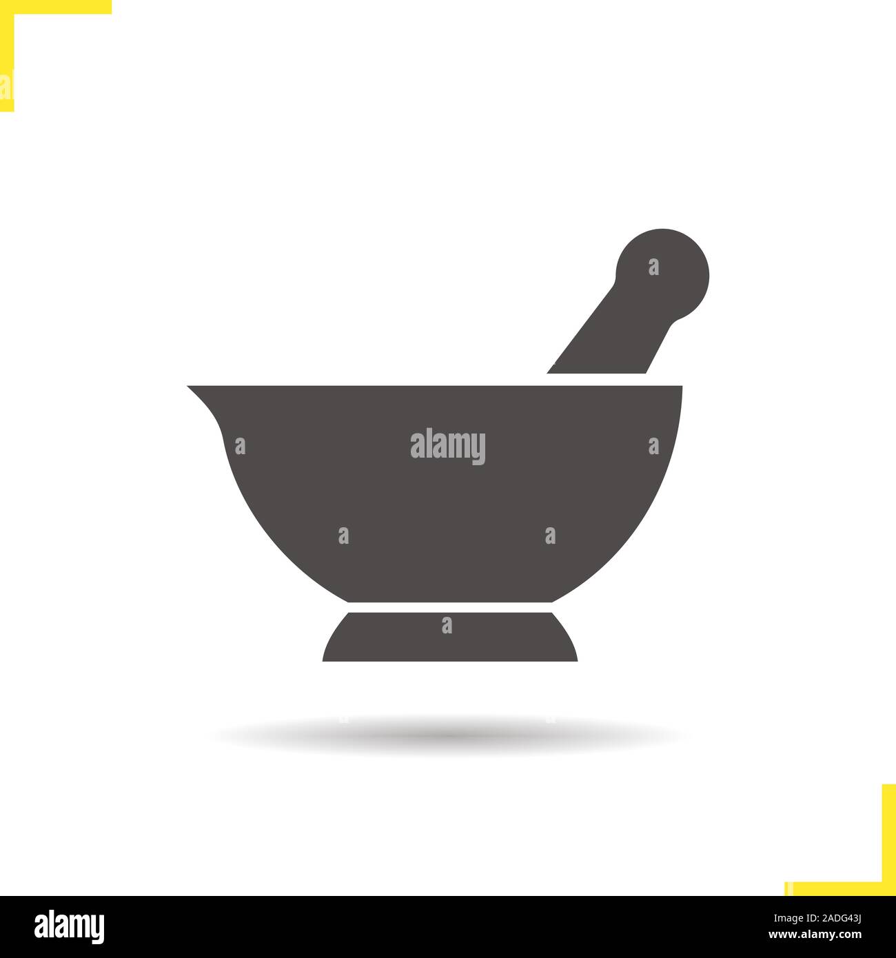 Mortar and pestle icon. Drop shadow naturopathy silhouette symbol ...