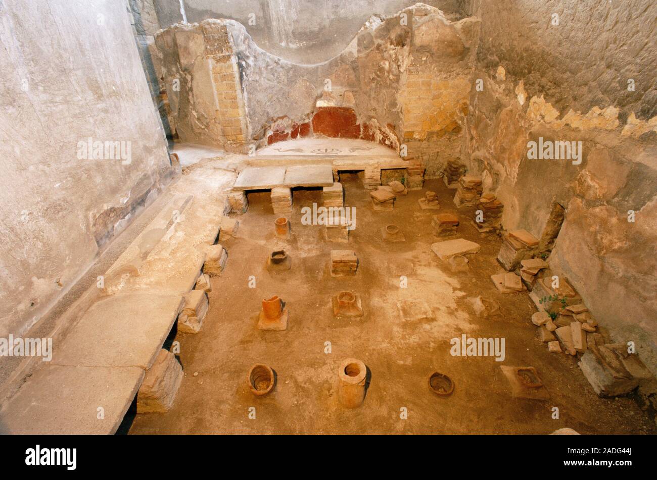 Thermal baths in a Roman villa, Herculaneum. This is the ruined ...