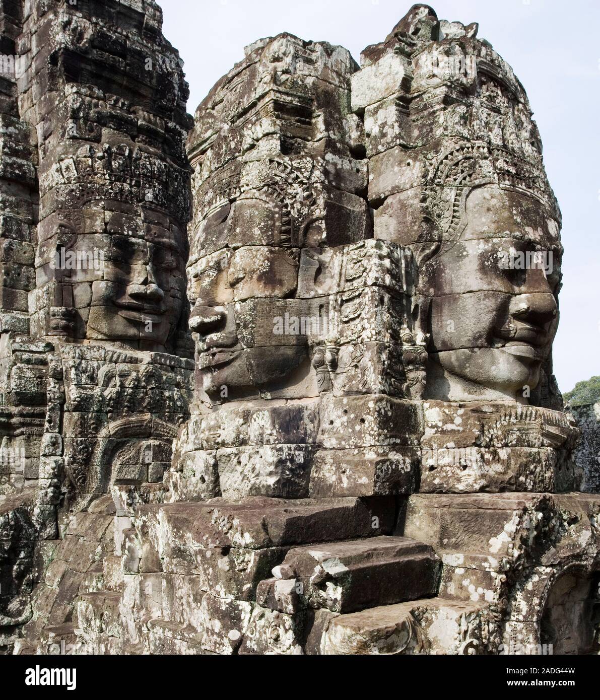 Angkorian temple. Face-towers forming part of the Bayon temple at ...