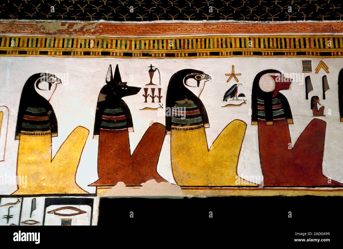 Ancient Egyptian gods, tomb of Queen Nefertari, Egypt. The deities ...