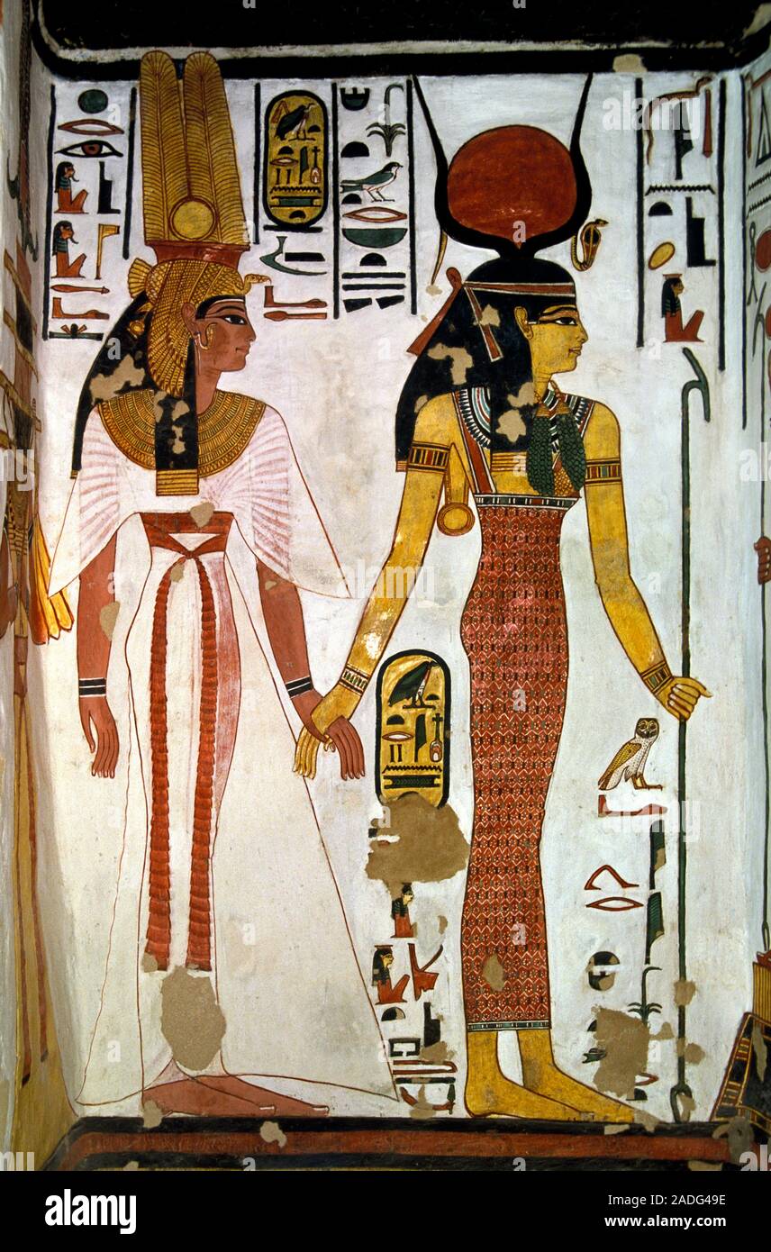 Queen Nefertari and Isis. Wall painting in the tomb of Queen Nefertari ...