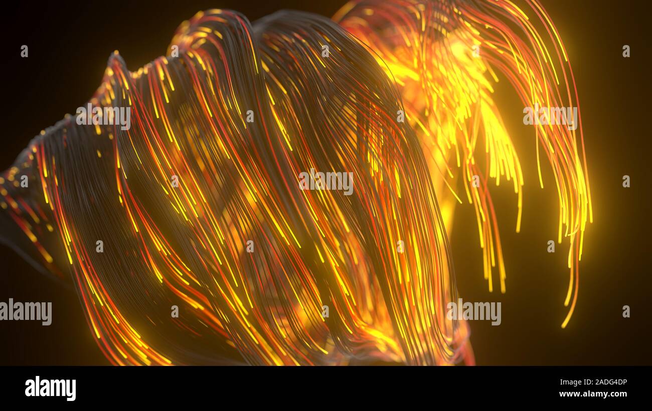 twisting black strings with glowing heads. 3d illustration Stock Photo ...