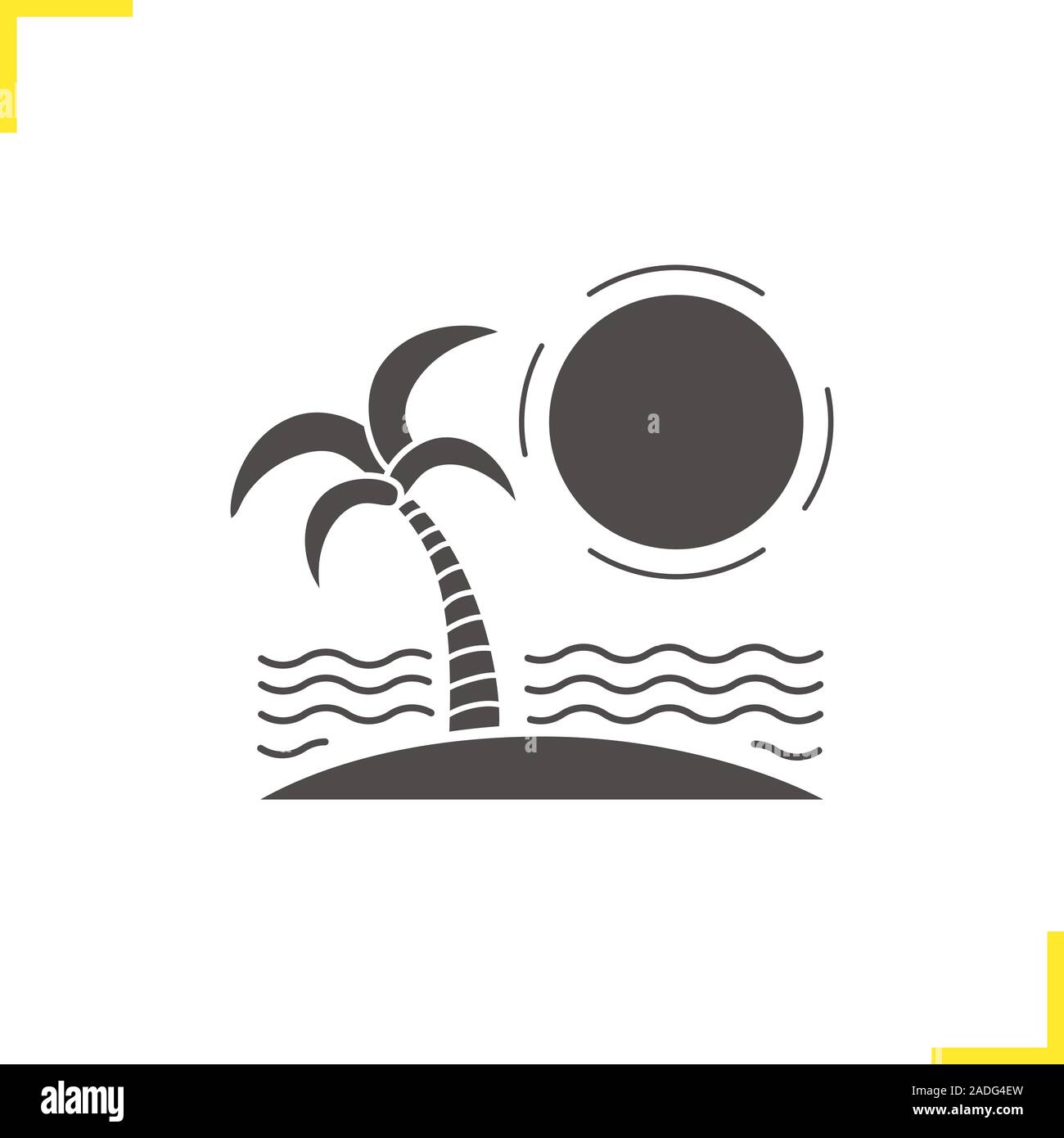 Tropical island icon. Seashore vacation silhouette symbol. Island with ...