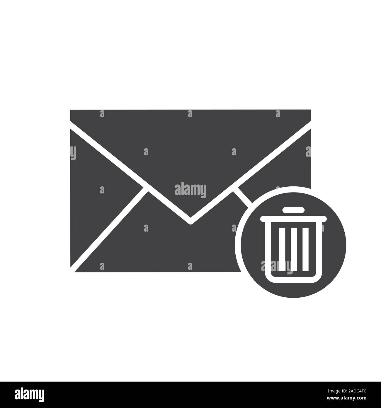 Delete email icon. Silhouette symbol. Letter with recycle bin. Negative ...