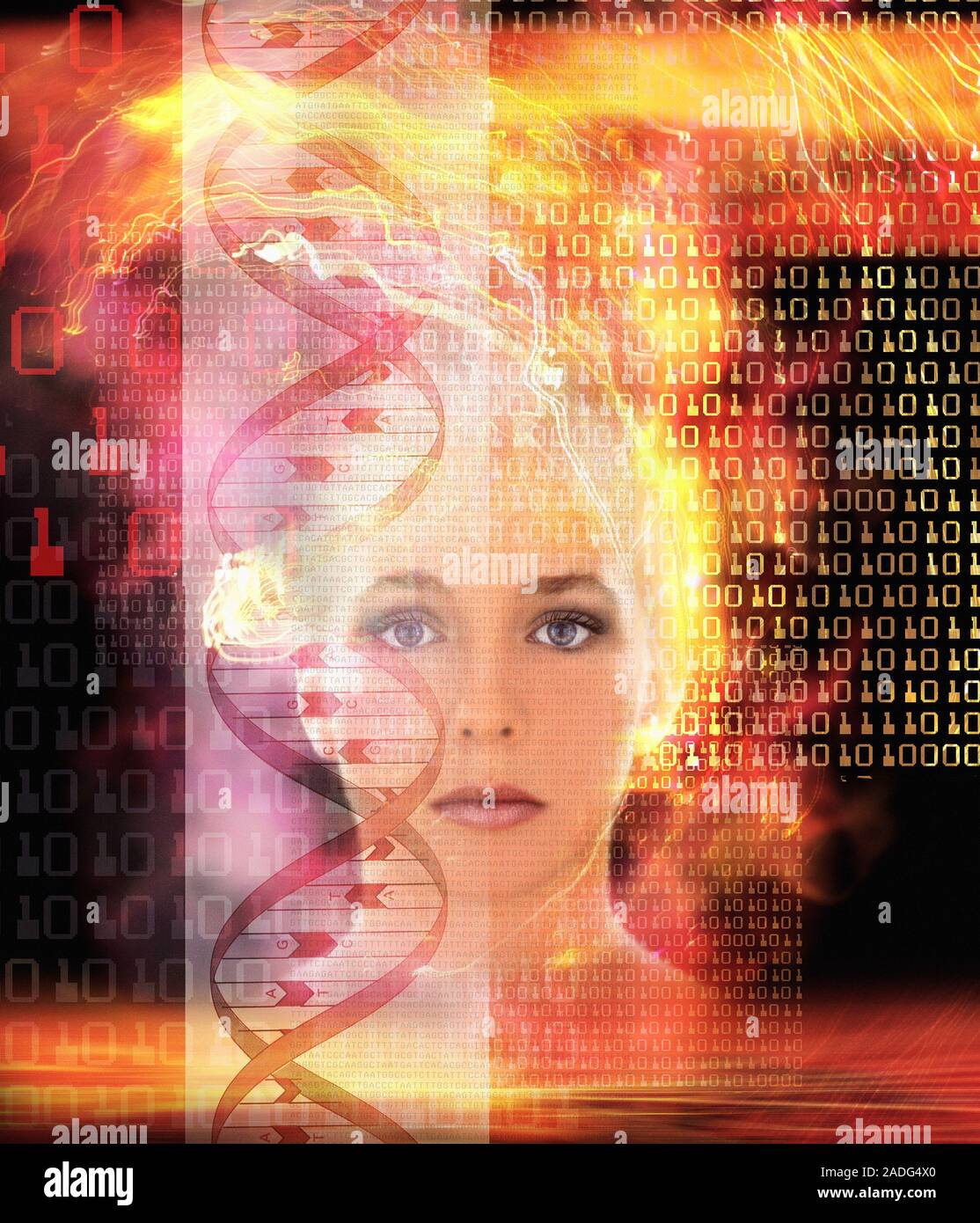 Genetic code. Conceptual computer artwork of a DNA double helix (on ...