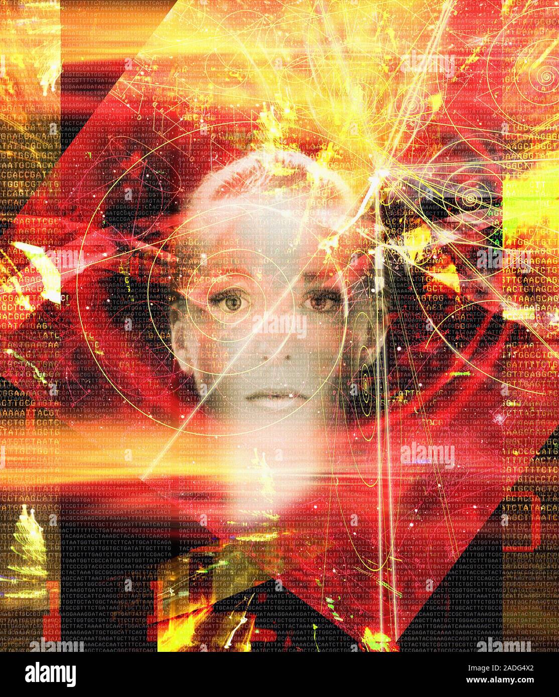 Genetic code. Conceptual computer artwork of a woman's face with ...