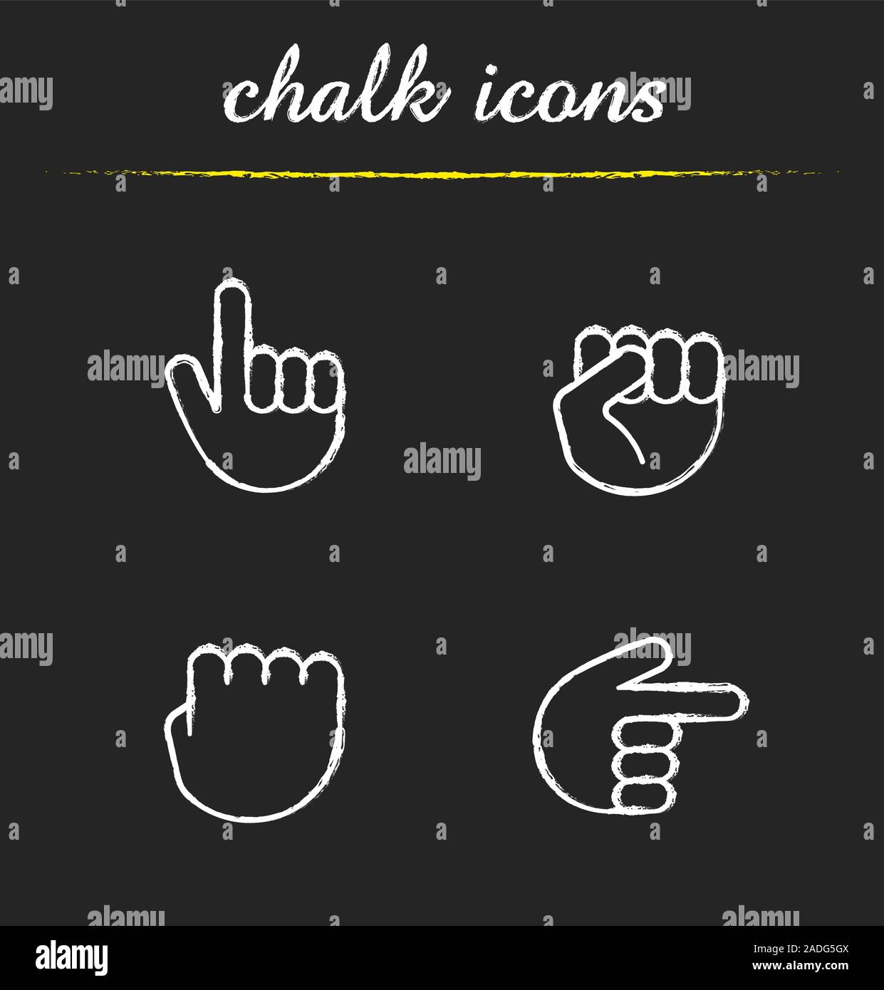 Hand gestures chalk icons set. Squeezed and raised fists, hands ...