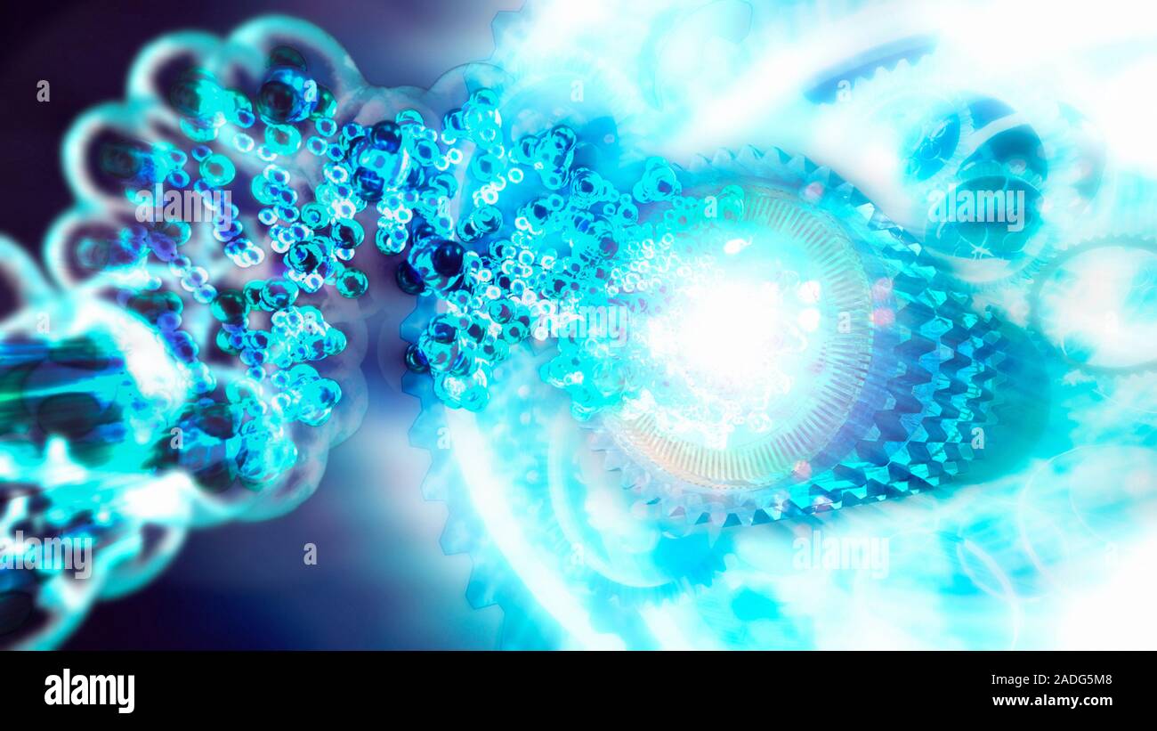 DNA molecule. Conceptual computer artwork of the inner workings of the ...