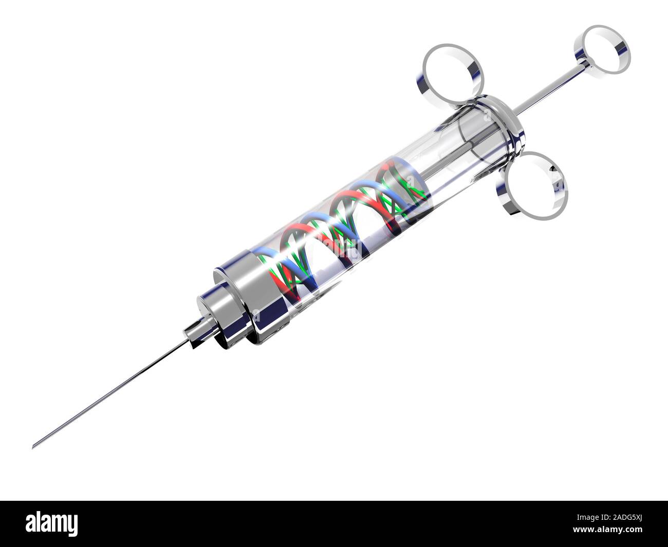 Genetic engineering. Conceptual computer artwork showing a syringe ...