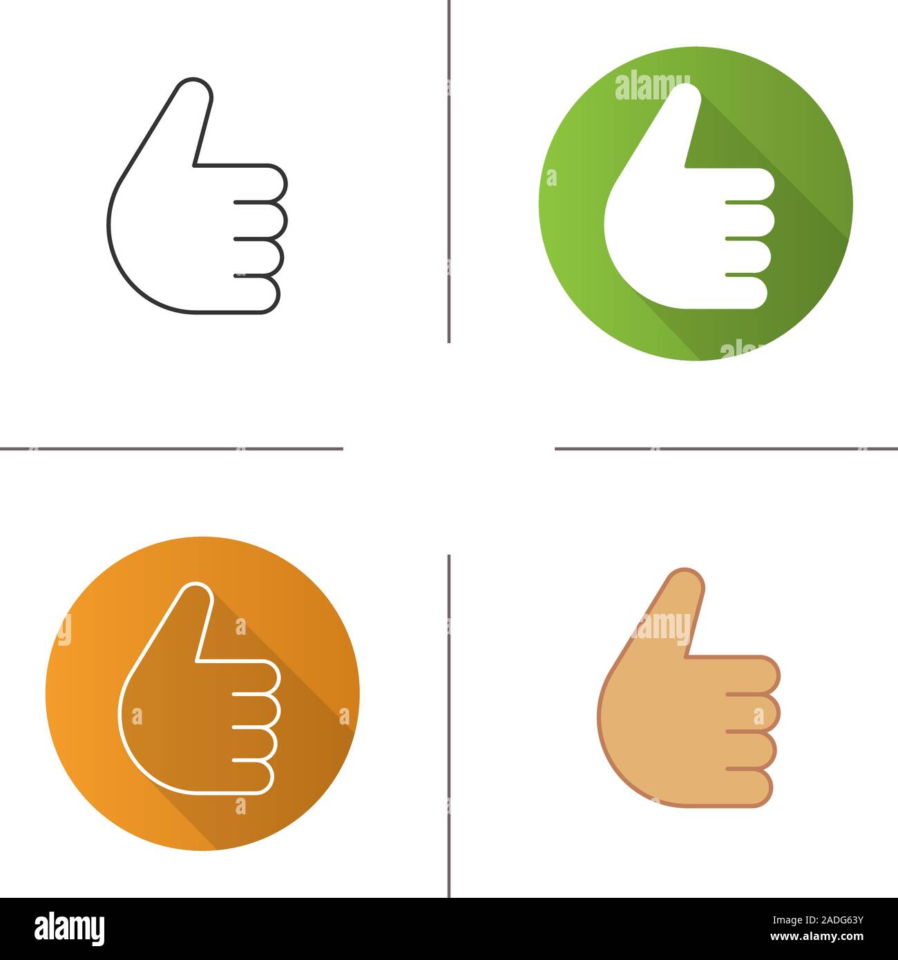 Thumbs up hand gesture icon. Flat design, linear and color styles ...