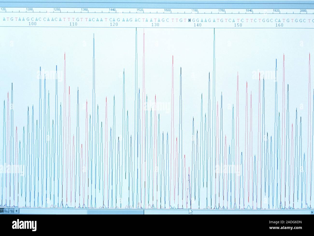 Mutant DNA sequence. Genetic sequence of a DNA (deoxyribonucleic acid ...