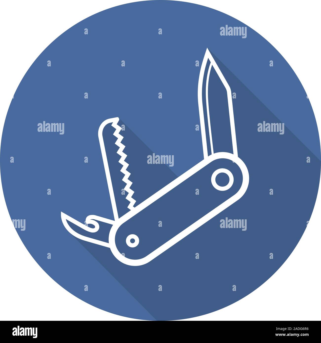 Penknife flat linear long shadow icon. Multifunctional pocket knife ...