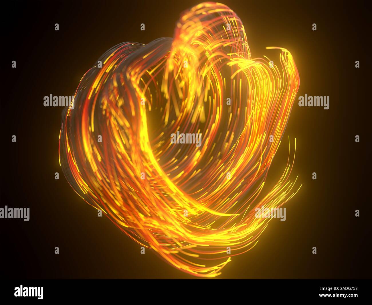 twisting black strings with glowing heads. 3d illustration Stock Photo ...