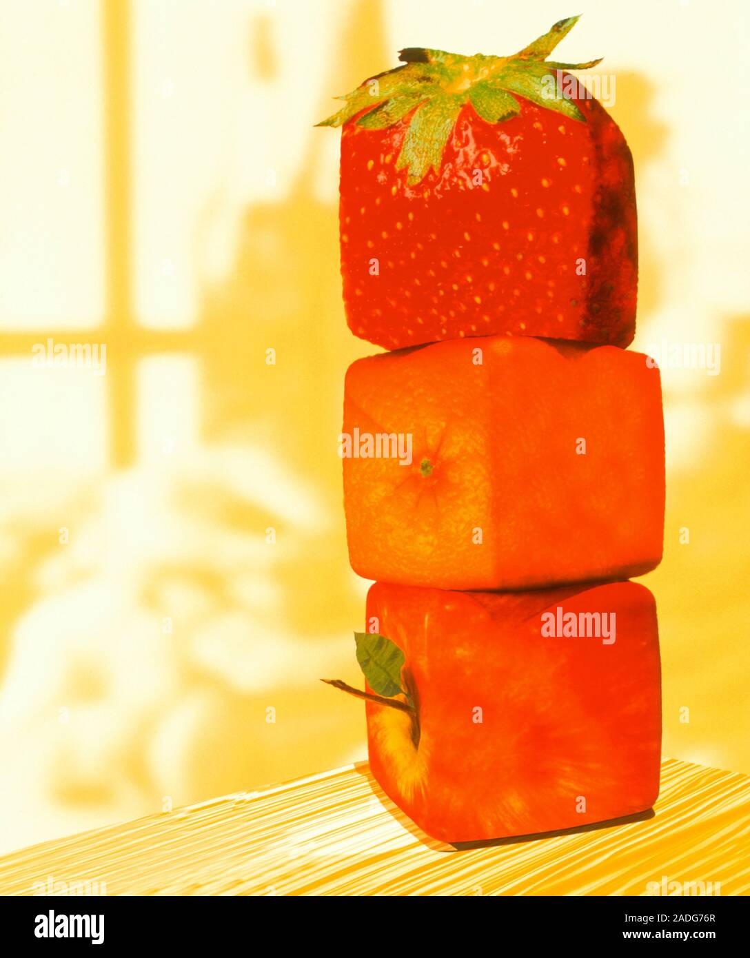 Genetically-engineered fruit. Conceptual image of square fruit: an ...