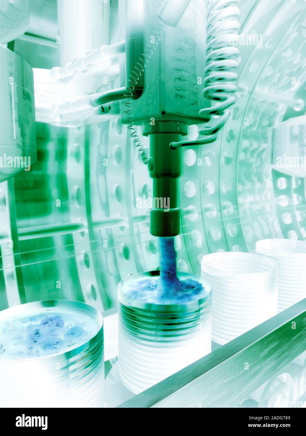 Genetically modified food. Computer artwork of a food processing ...