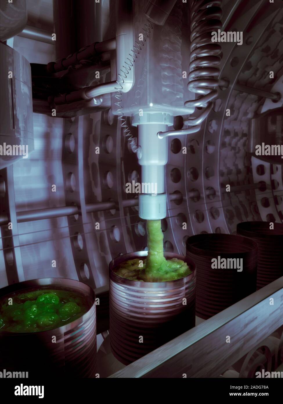 Genetically modified food. Computer artwork of a food processing ...