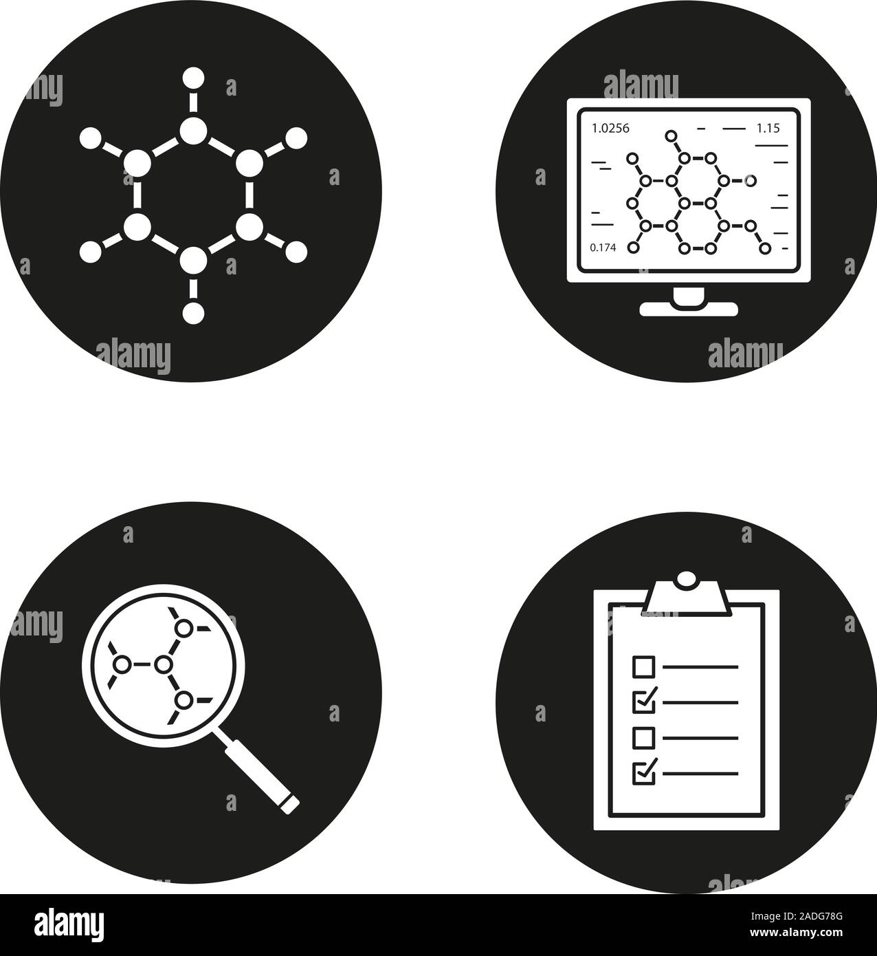 Science laboratory icons set. Molecule, laboratory computer, molecular ...