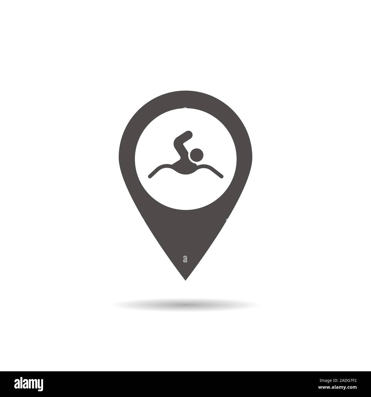 Swimming pool location icon. Drop shadow map pointer silhouette symbol ...