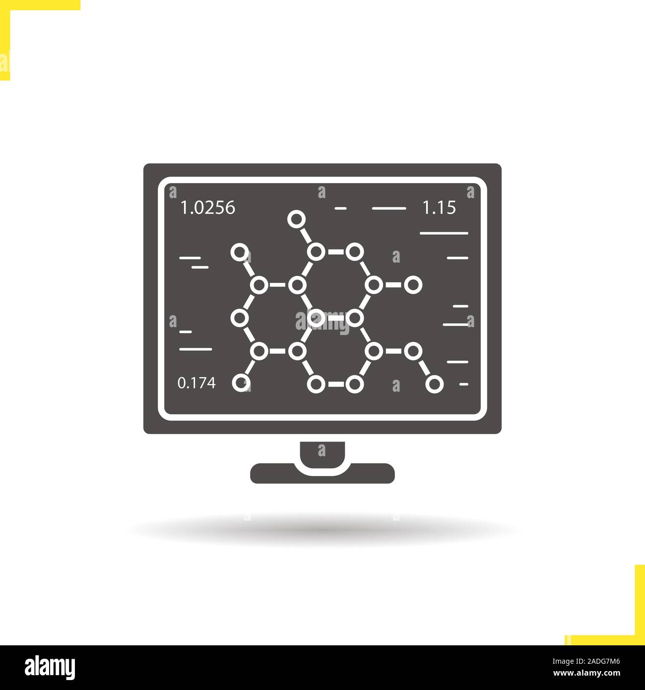 Laboratory computer icon. Drop shadow science project silhouette symbol ...