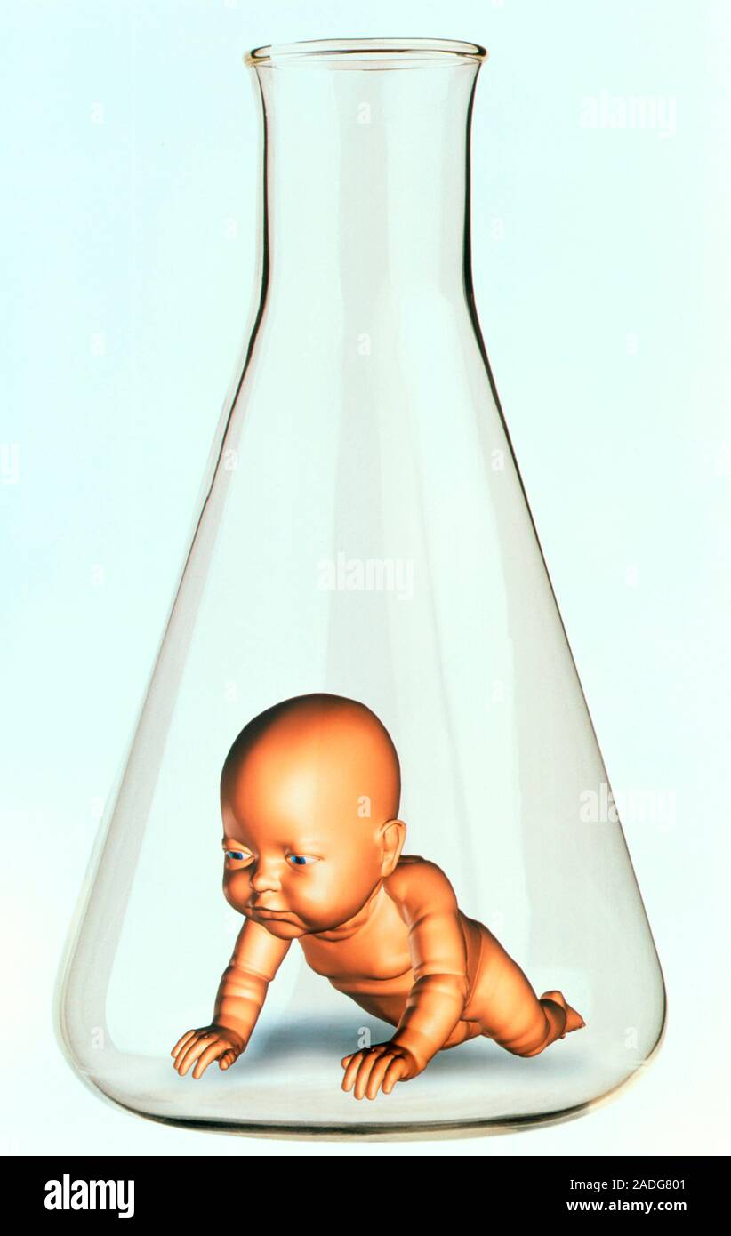 Laboratory baby. Conceptual computer artwork of a human baby inside a ...