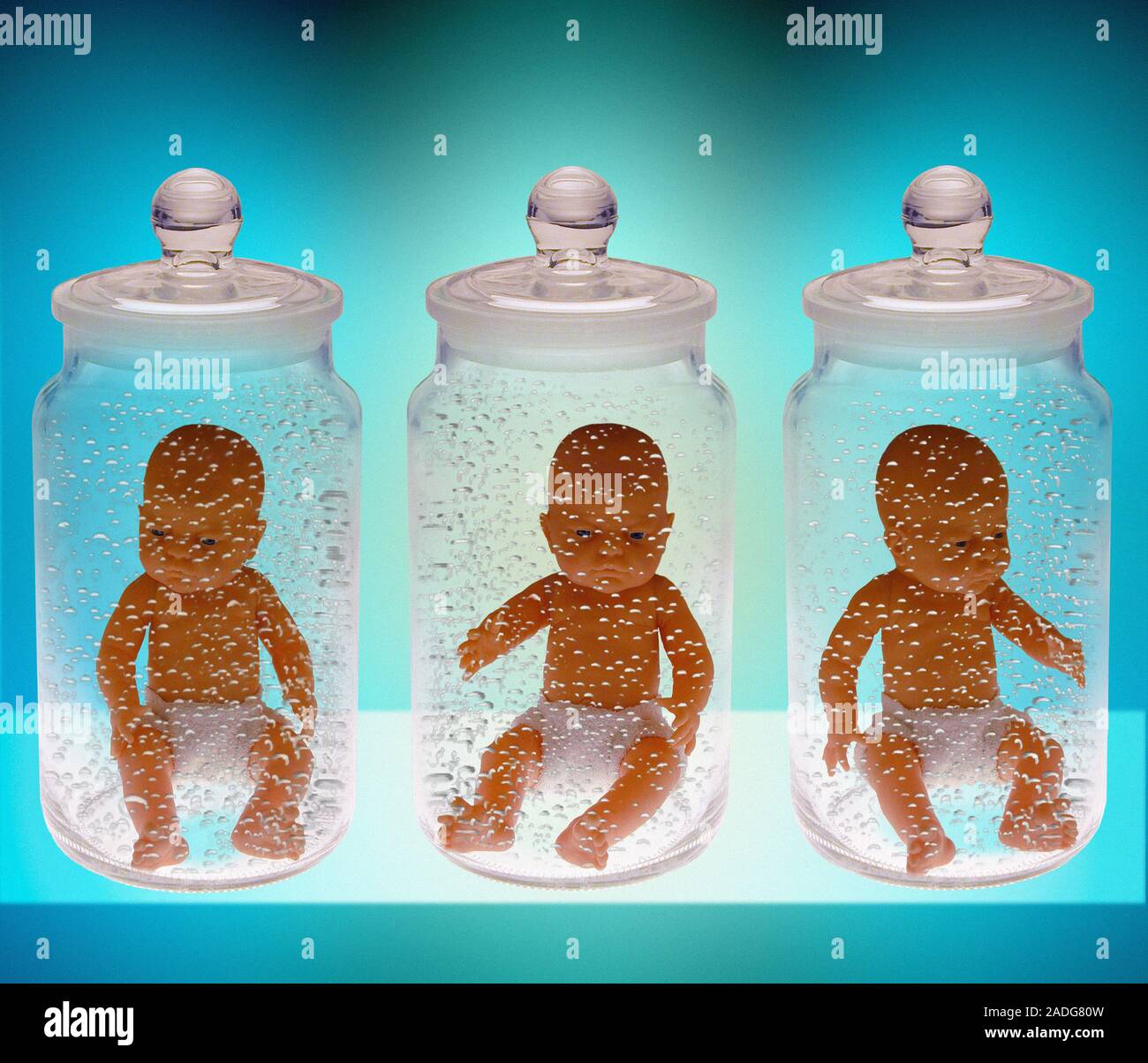 Cloned babies. Conceptual computer artwork of cloned foetuses ...