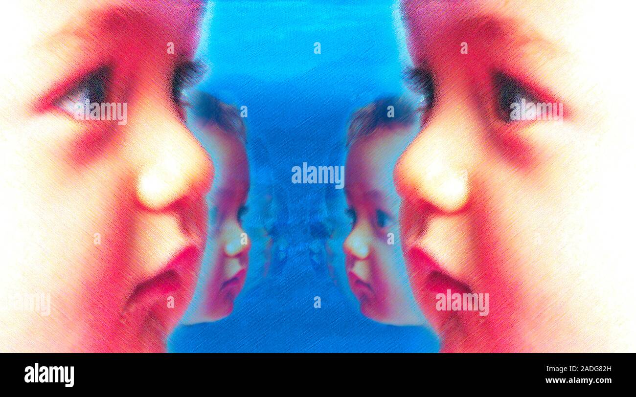 Human cloning, conceptual artwork. Cloning is a process by which a ...