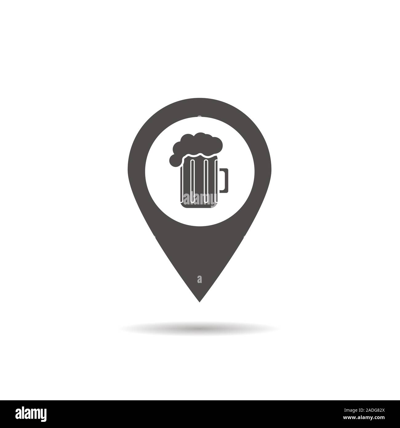 Pub location icon. Drop shadow map pointer silhouette symbol. Bar ...