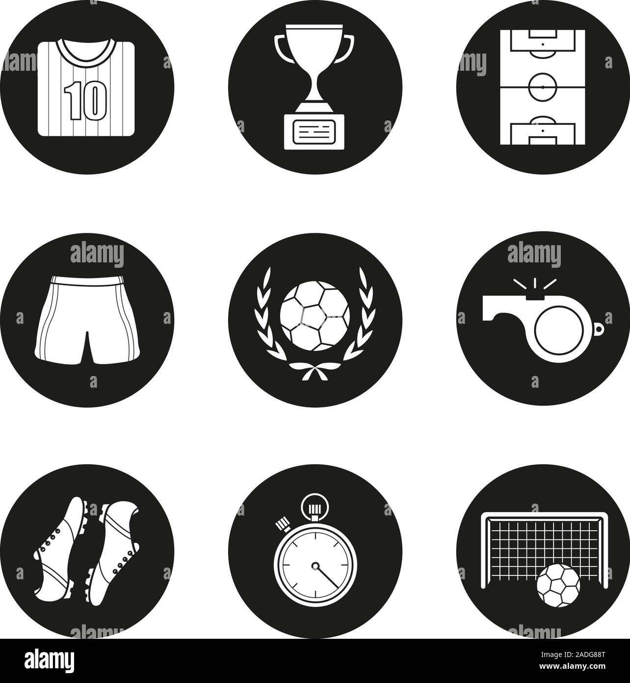 Soccer competition icons set. Football t-shirt, shoes and shorts, field ...