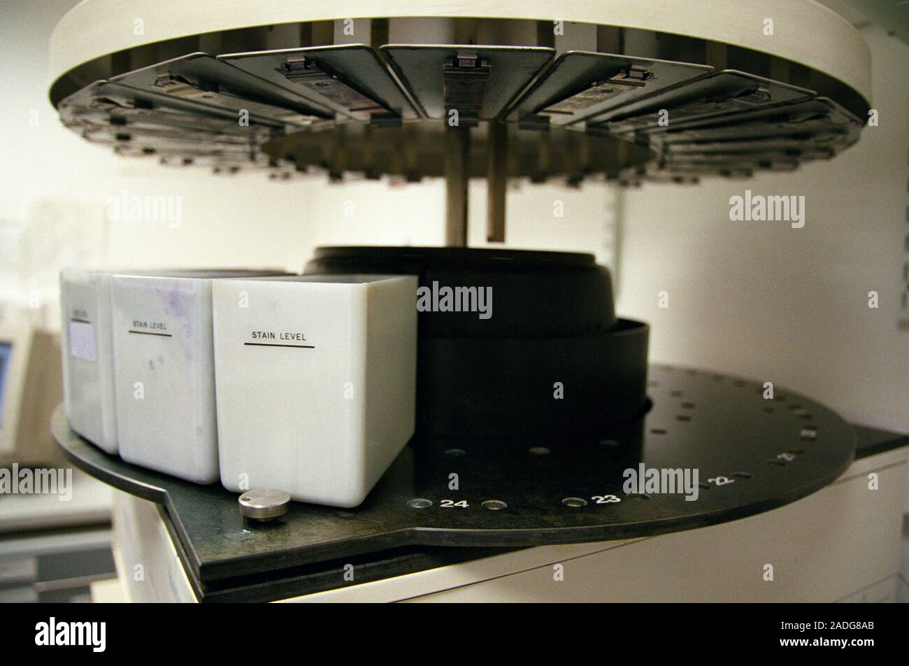 Slide-staining machine. Automated carousel-style machine for staining ...