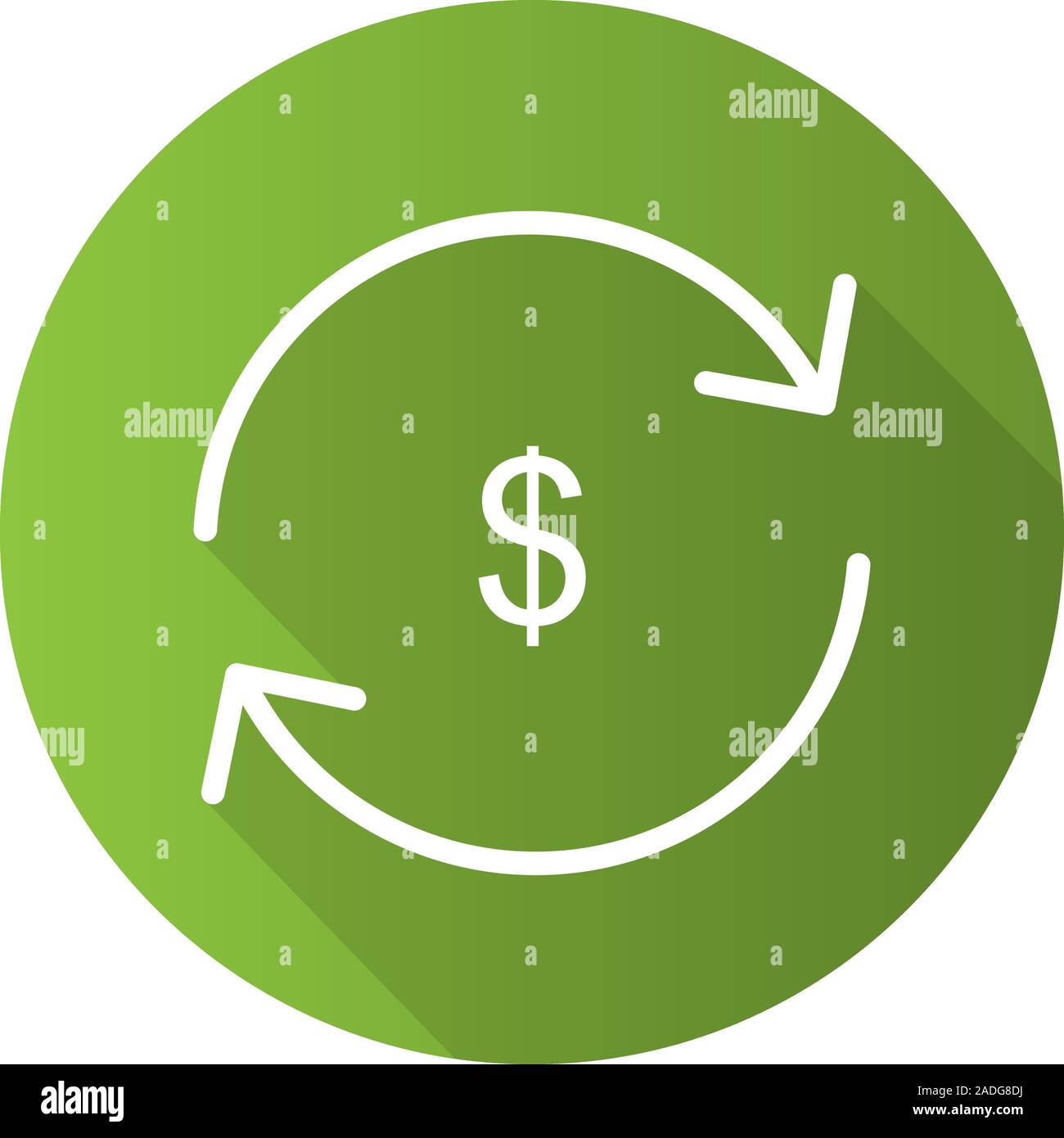 Money exchange flat linear long shadow icon. Refund. Vector line symbol ...