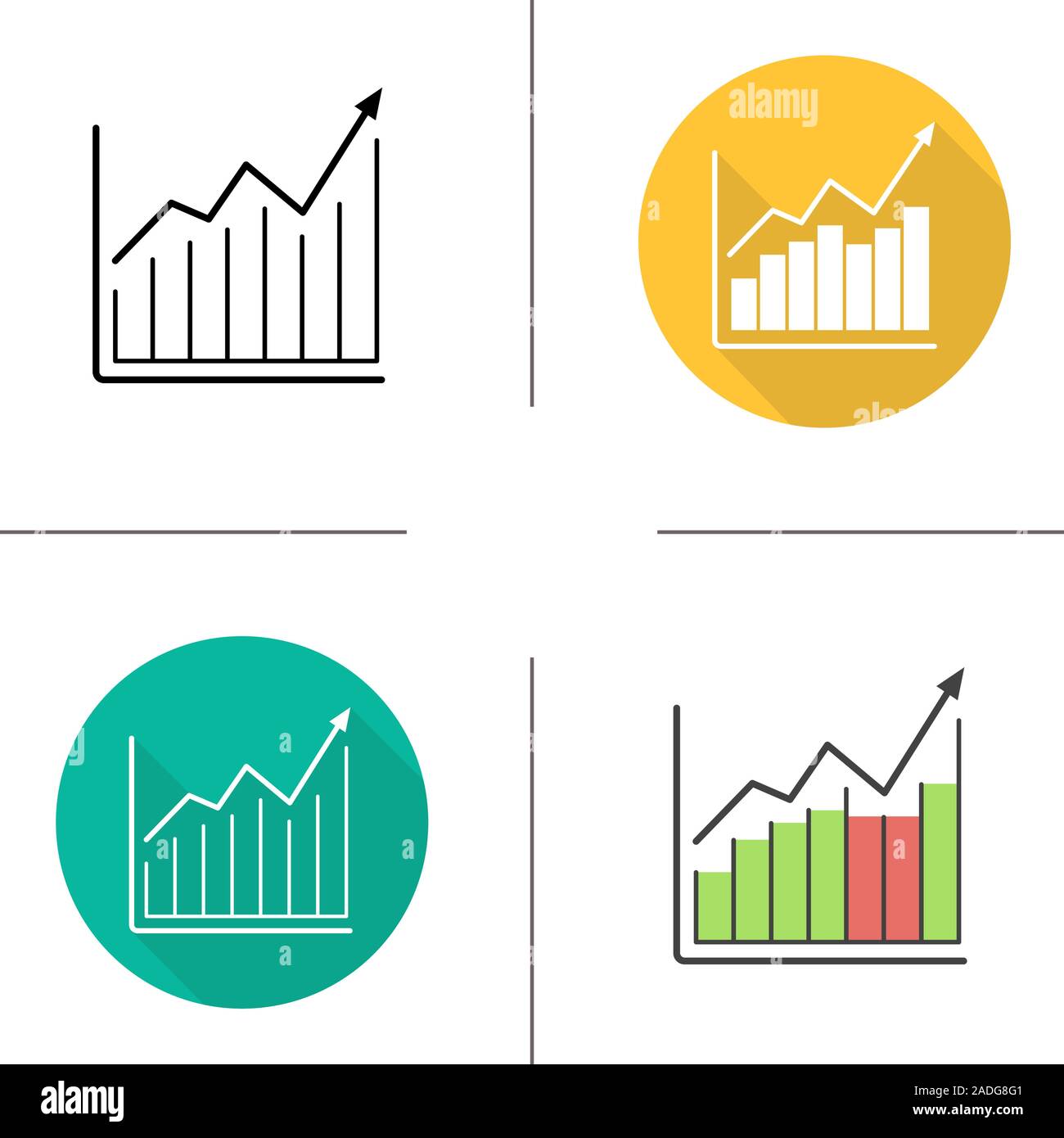 Market growth chart icon. Flat design, linear and color styles. Diagram ...