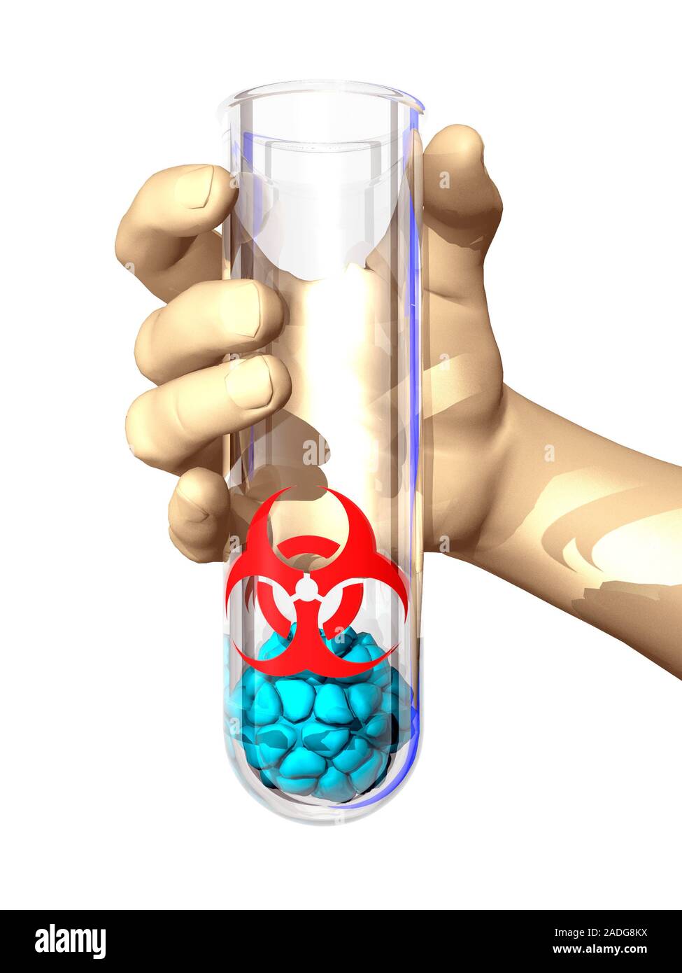 Biohazard. Computer artwork of a hand holding a test tube containing a ...