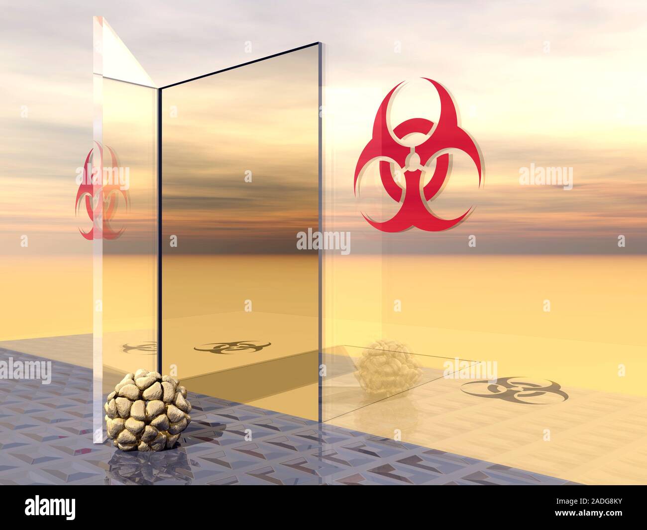 Biohazard. Computer artwork of a screen shielding a hazardous substance ...