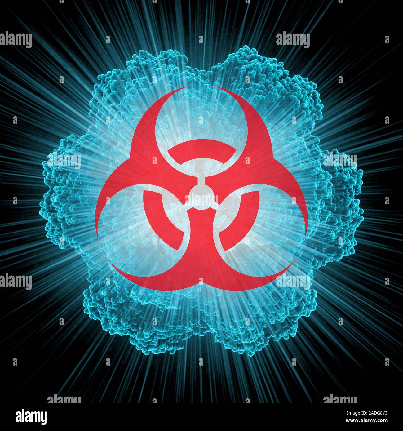 Biohazard symbol and virus. Computer artwork of the symbol for a ...