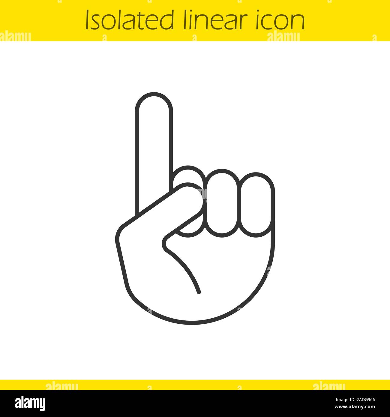 Attention linear icon. Thin line illustration. Point up hand gesture ...