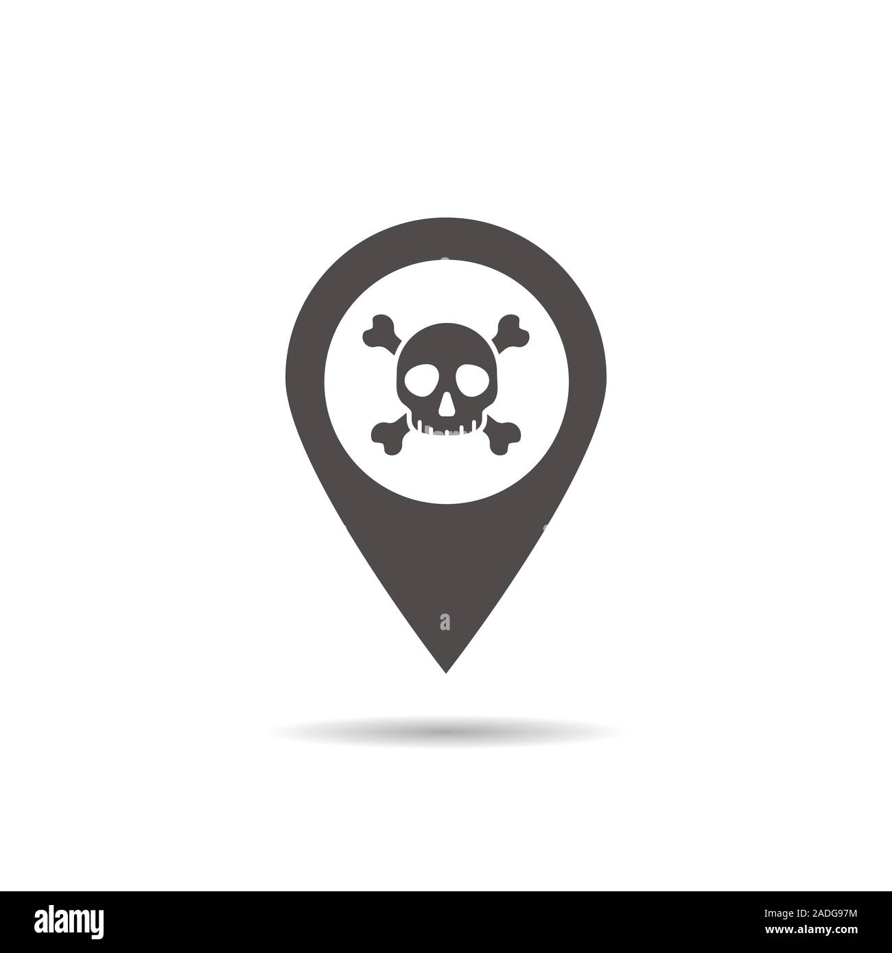 Danger zone icon. Drop shadow map pointer silhouette symbol. Crossbones ...