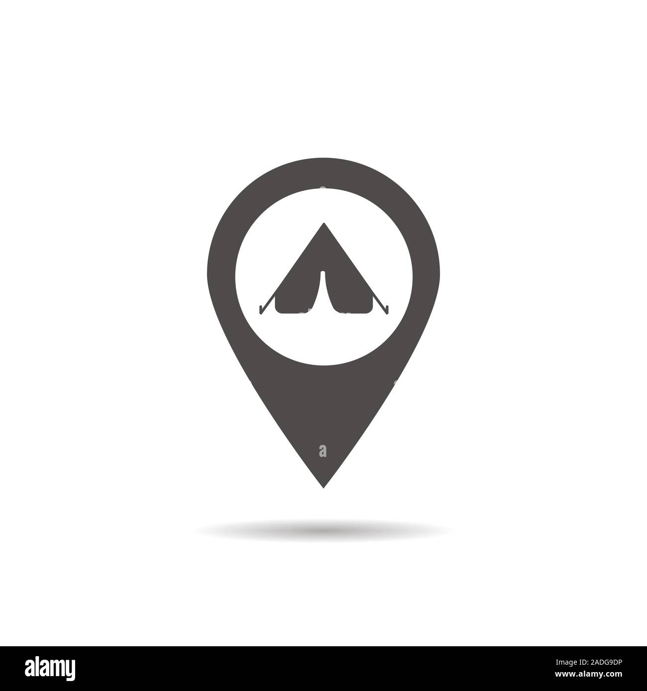 Camp location icon. Drop shadow map pointer silhouette symbol. Tourist ...